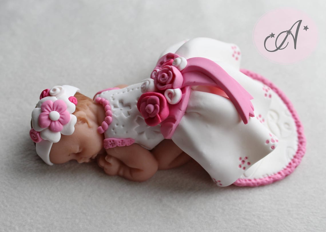 Baptismal Cake Topper Baby Figurine in Polymer Clay | Etsy