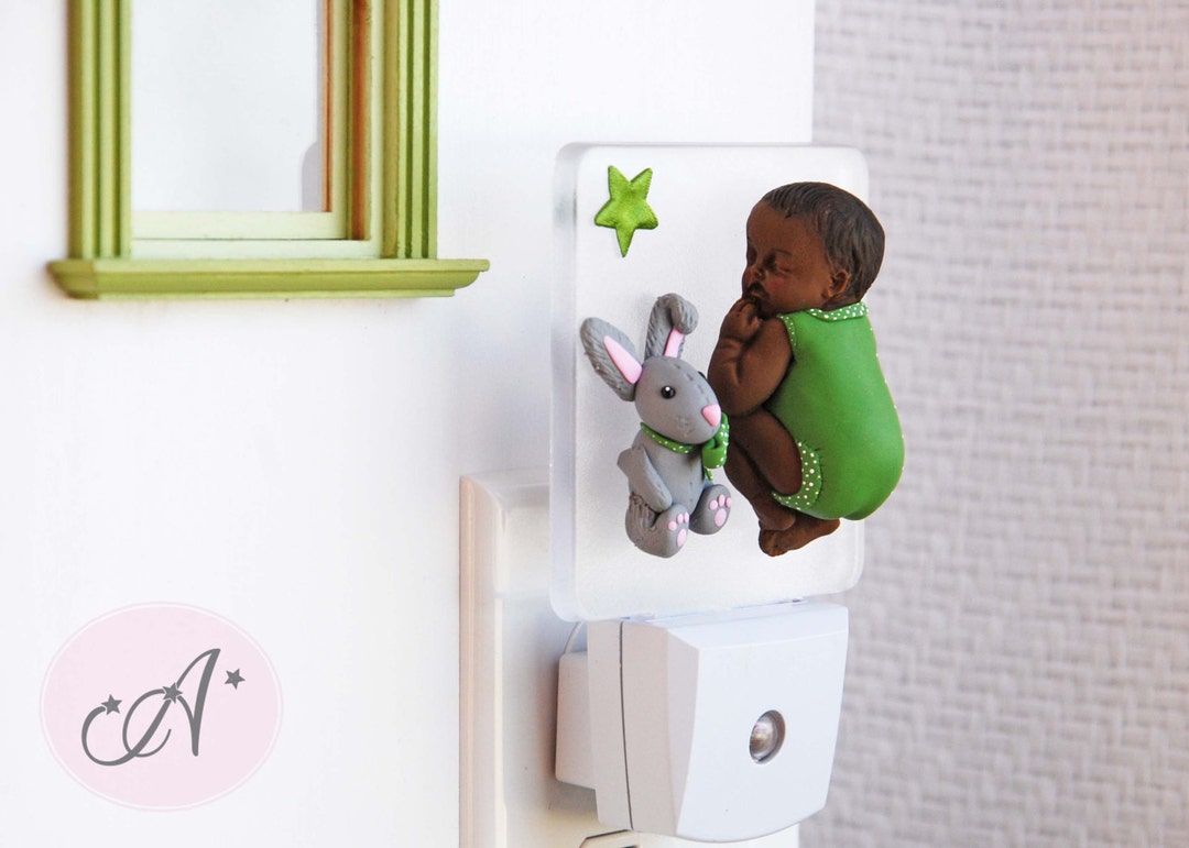 Night Light Baby Fimo, Black Baby, Gray Bunny, Baby Green Cover Layer ...