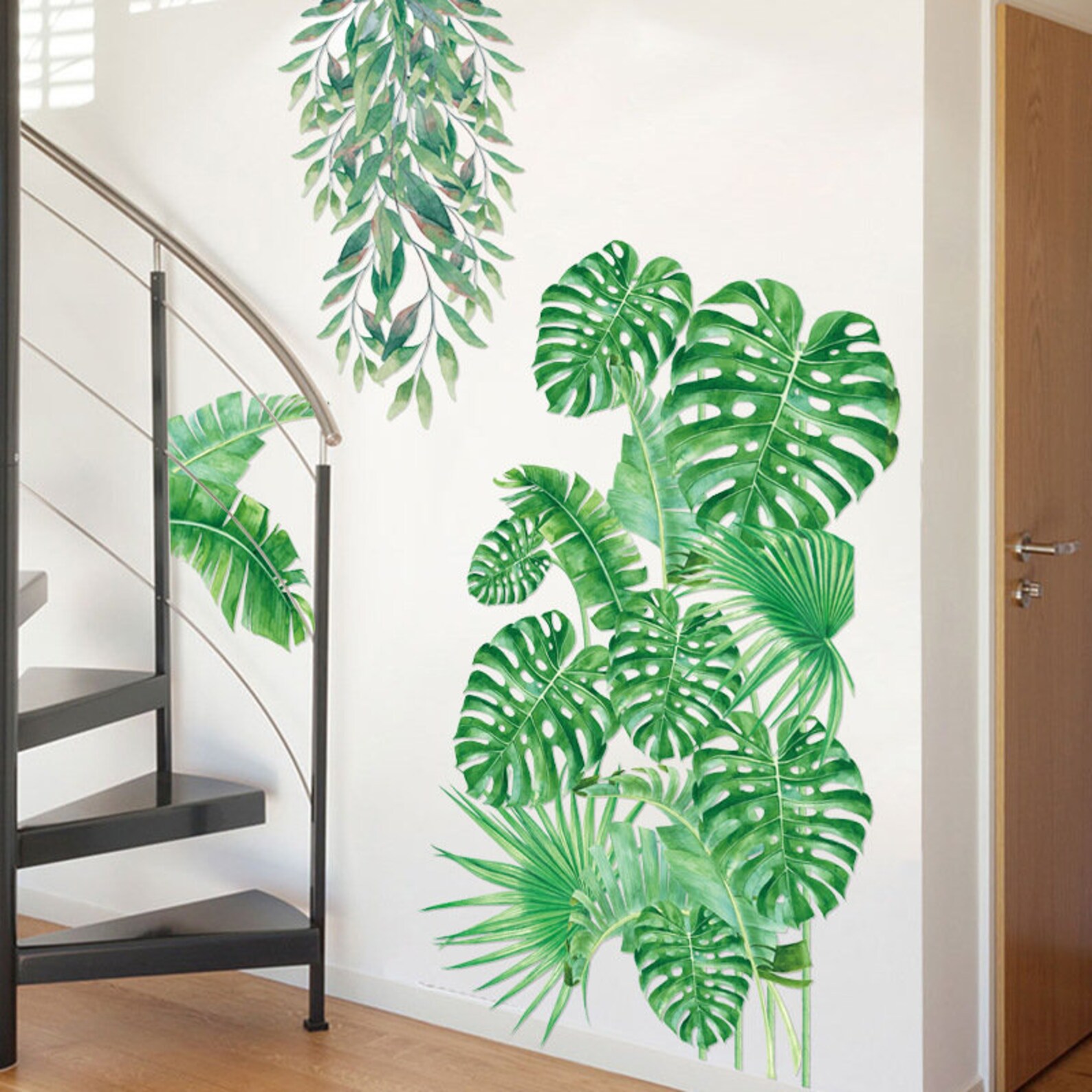 Tropical Green Monstera Leaf Wall Sticker With Hanging Etsy