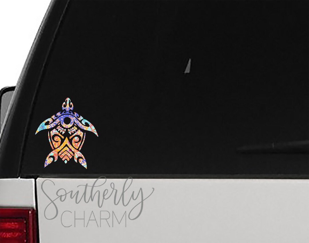 Tribal Turtle Car Decal Sea Turtle Sticker Yeti Decal Cups - Etsy
