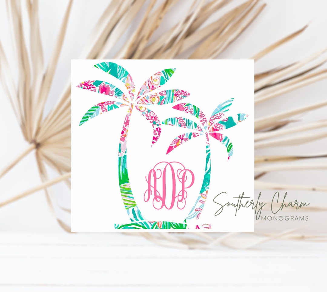 Monogram Palm Tree Vinyl Decal Palm Tree Car Window Sticker Beach Car ...