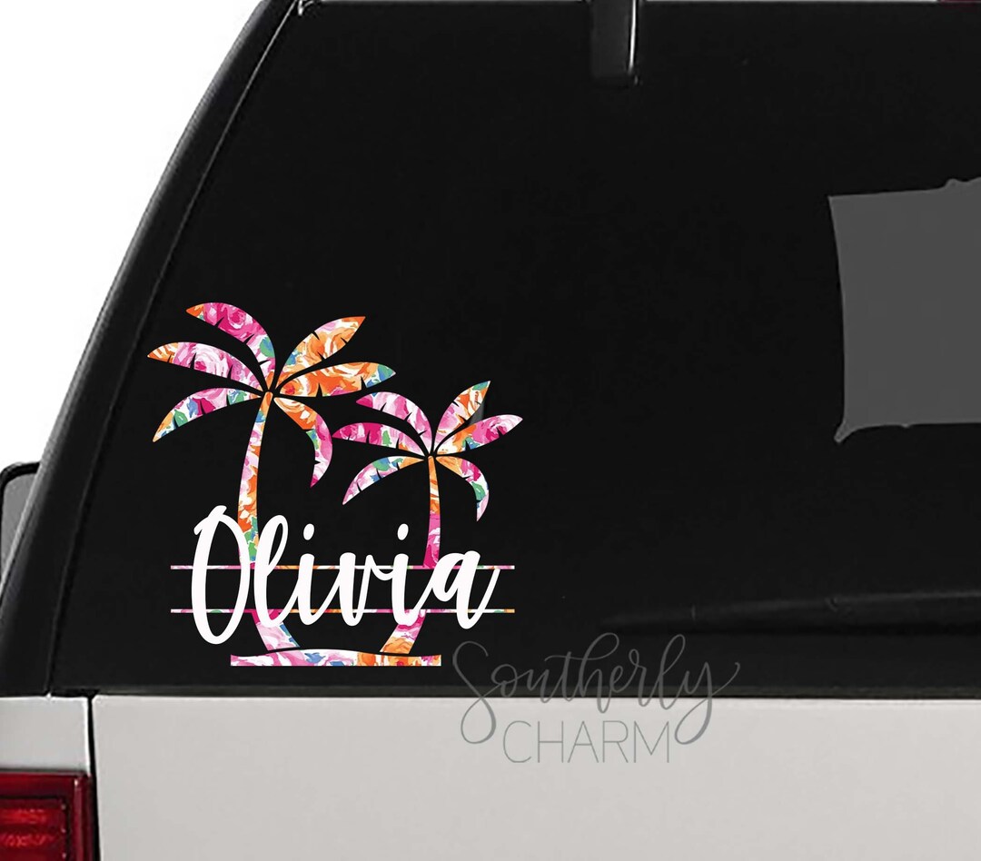 Palm Tree Car Decal - Monogram Palm Tree - Custom Beach Sticker - Cup ...