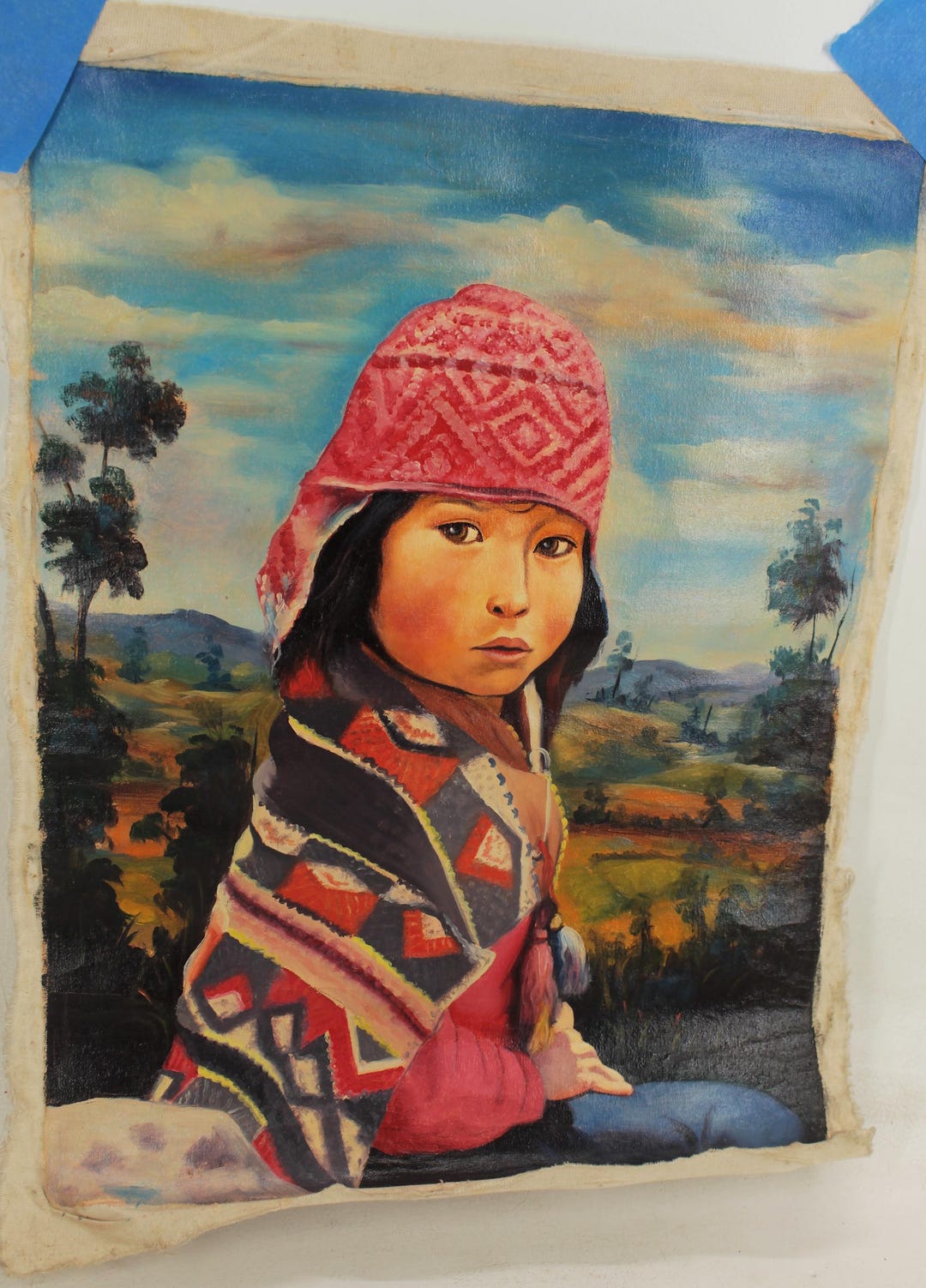 Original Peru Oil Painting on Canvas Lovely Little Girl. Those Eyes ...