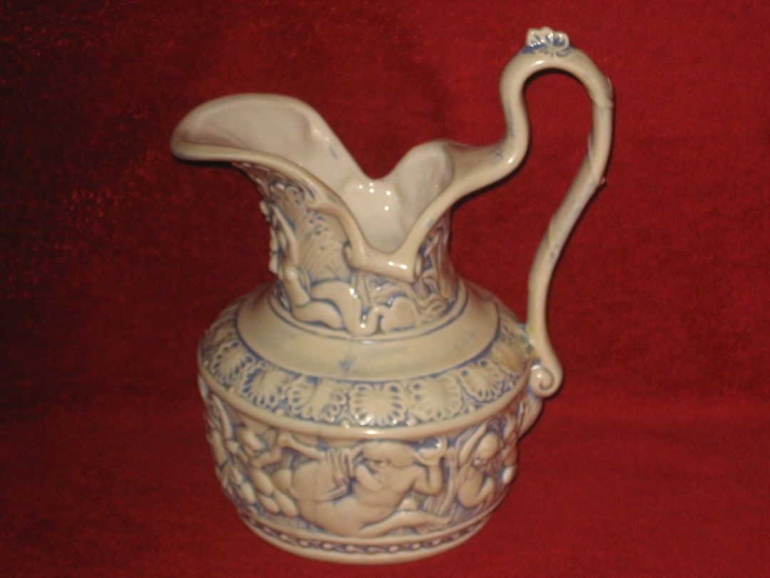 Vintage Art Pottery Pitcher, Beautiful Mermaids & Mermen, Outer Banks ...