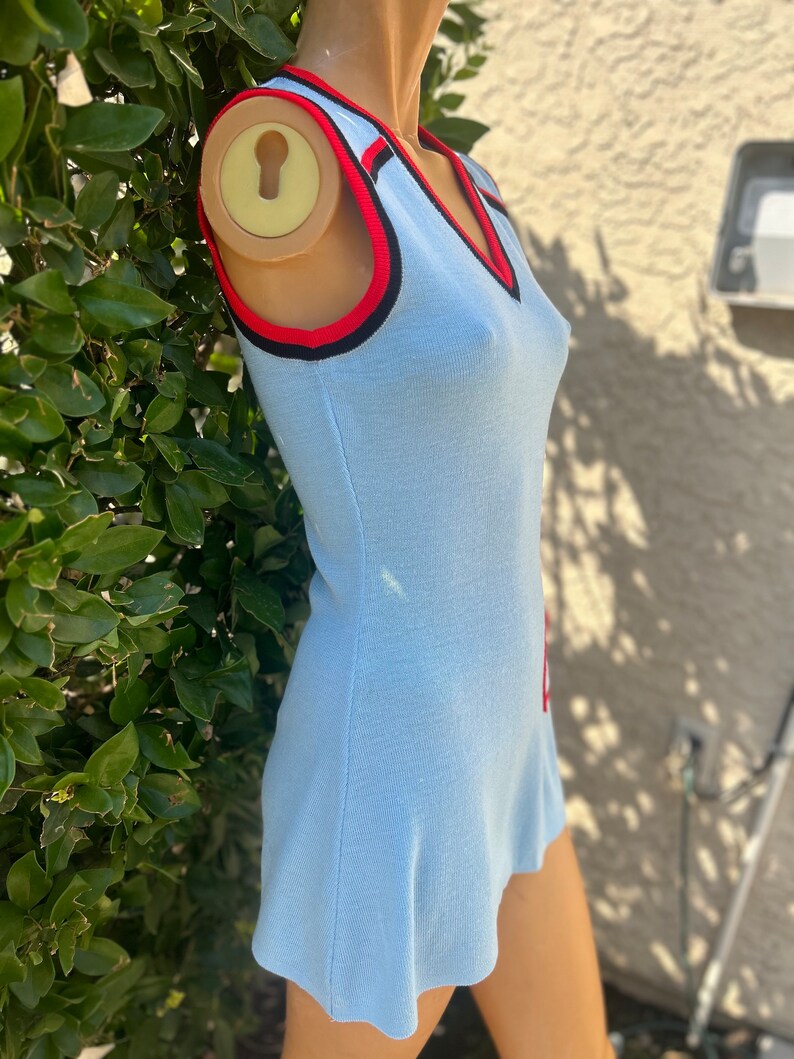Vintage 1970s What a Racquet Brand Blue Knit Tennis Dress W Red & Navy ...