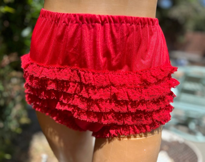 Vintage 1970s Red Nylon Ruffle Butt Tennis Panties Stretch Elastic ...
