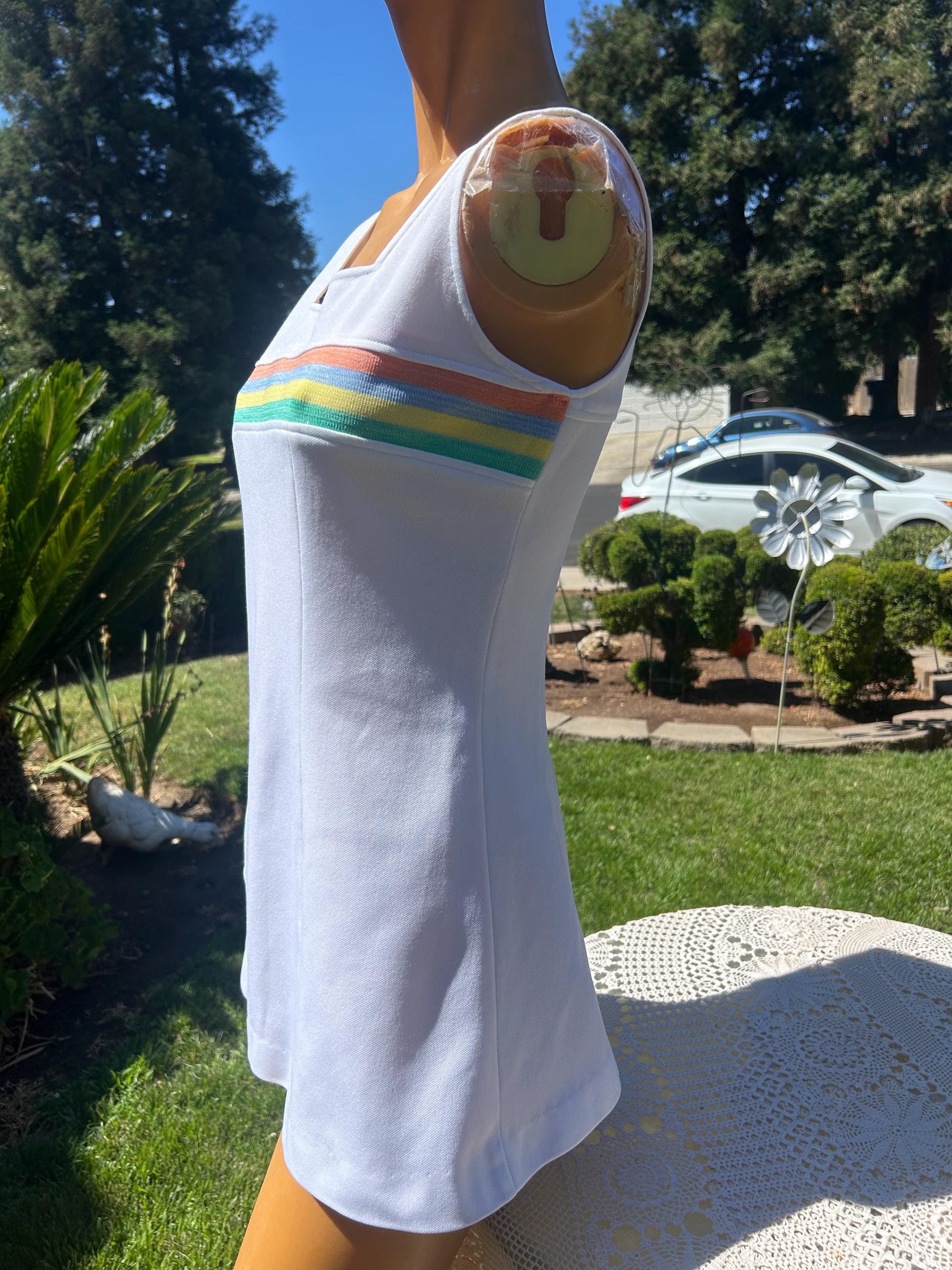 Vintage 1970s Berk Ace Brand White Polyester Tennis Dress W Pastel ...