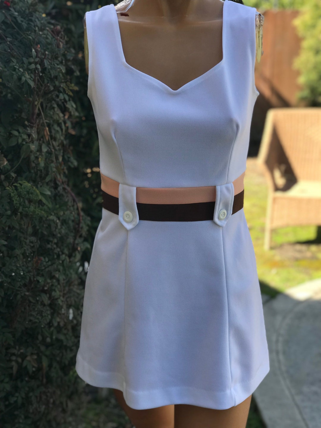Vintage 1970s White Polyester Tennis Dress W Chocolate Brown and ...