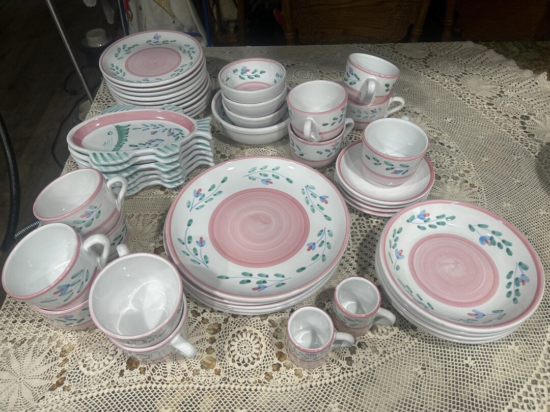 Caleca Pink Garland Pattern Italian Pottery Many Pieces Sold ...
