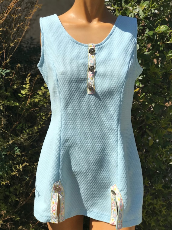 Vintage 1970s Polyester Baby Blue Tennis Dress W Tennis - Etsy
