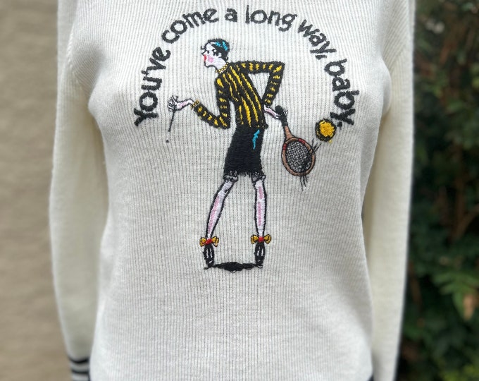 Vintage 1970s Virgina Slims Tournament Tennis Sweater Flapper Smoking ...