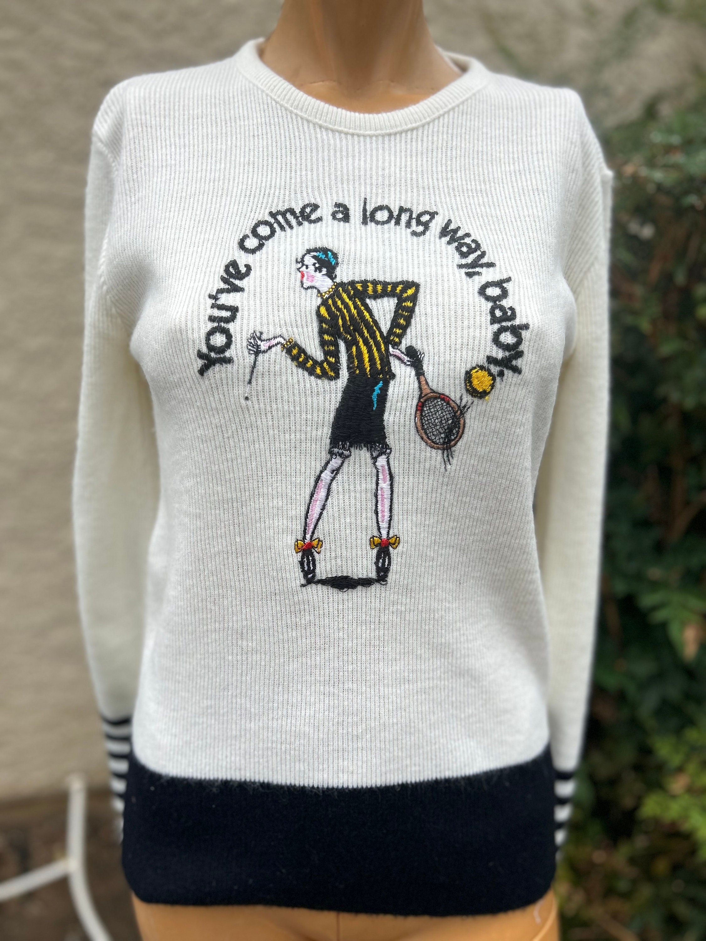 Vintage 1970s Virgina Slims Tournament Sweater Flapper Smoking - Etsy