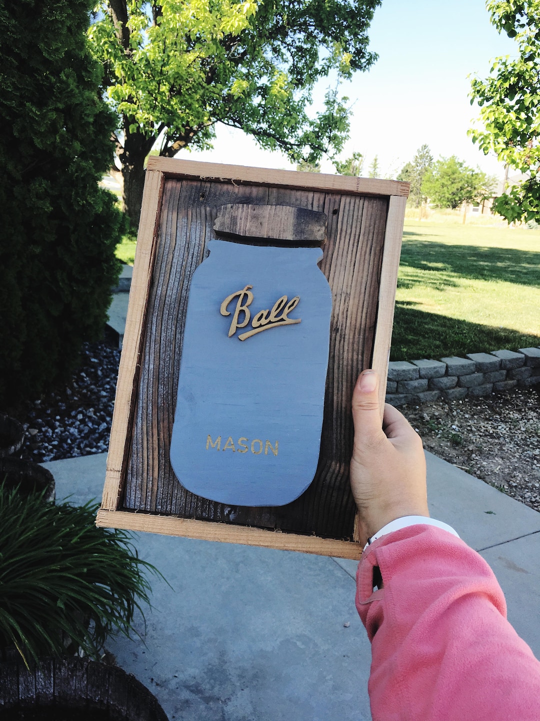 Ball Mason Jar Wooden Sign Hand Cut Hand Painted Mason Jar on Reclaimed ...