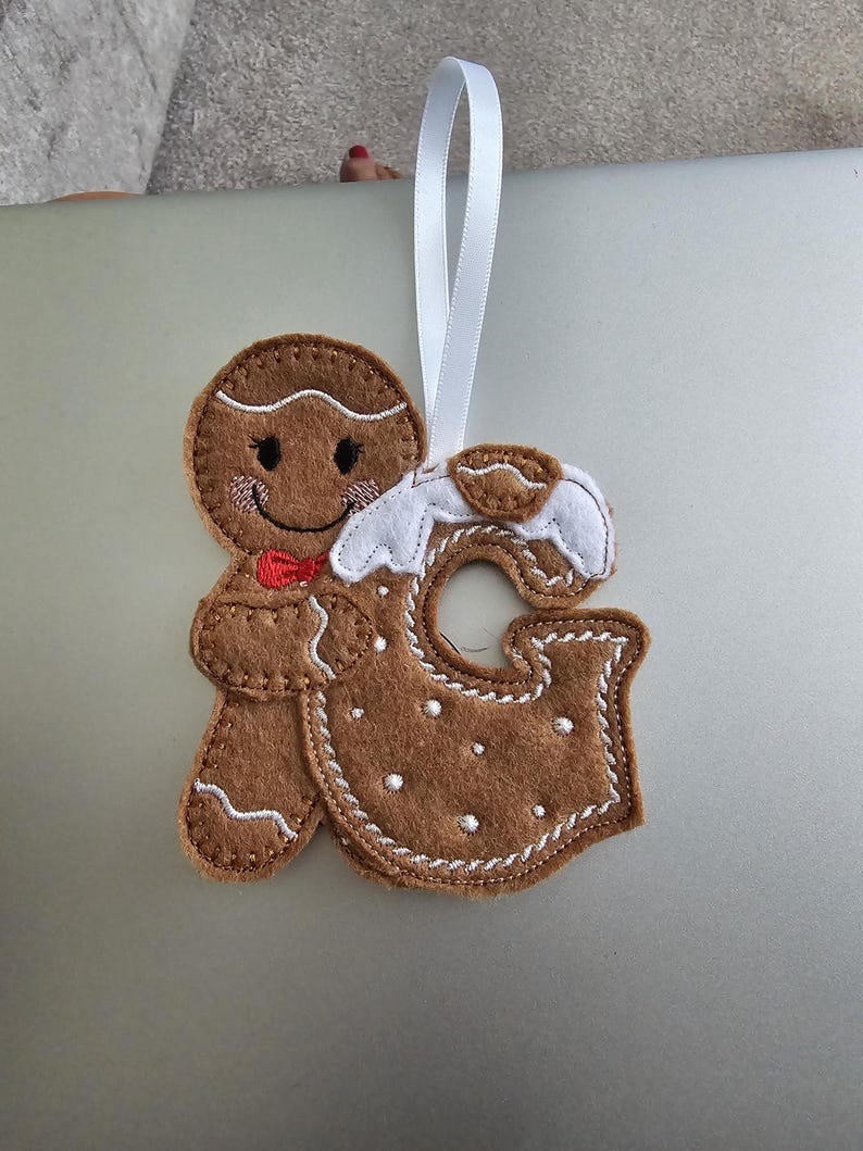 Personalized Gingerbread Felt Christmas Tree Decoration, Embroidered ...
