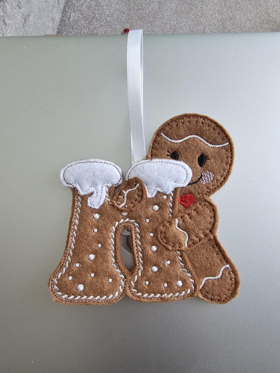 Personalized Gingerbread Felt Christmas Tree Decoration, Embroidered ...