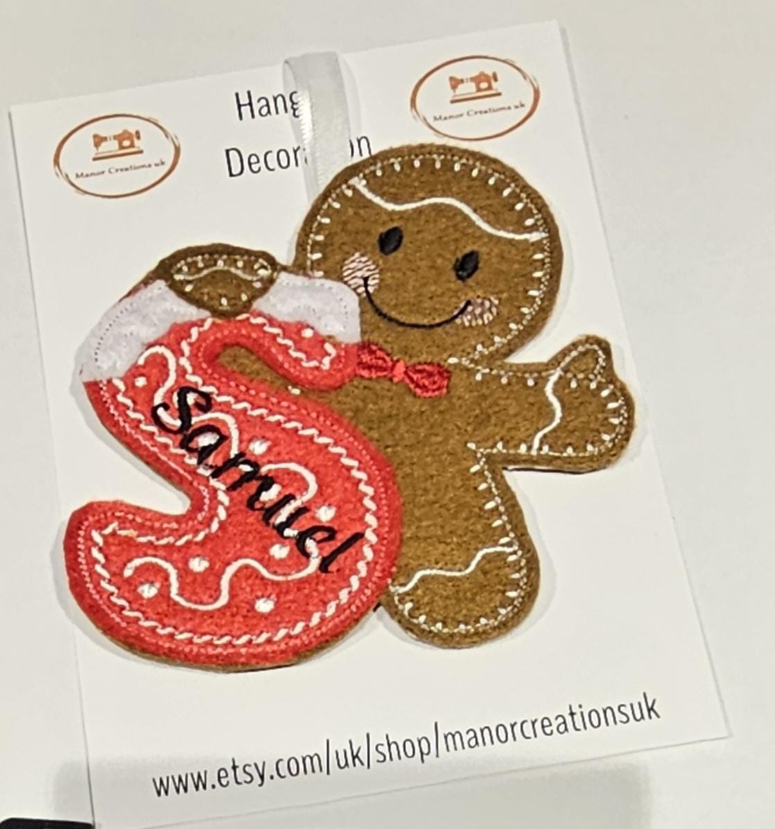 Personalized Gingerbread Felt Christmas Tree Decoration, Embroidered ...