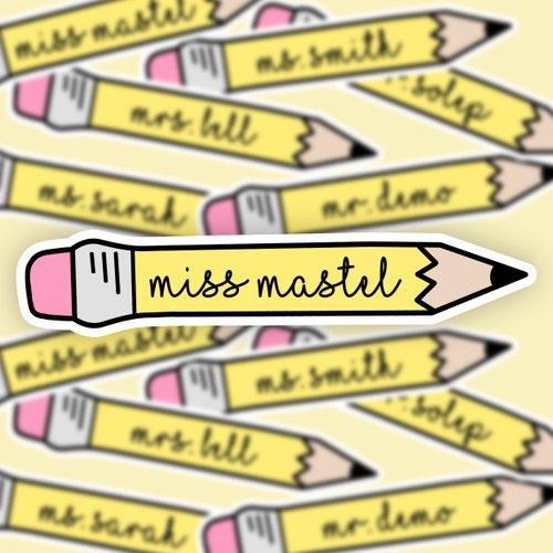 CUSTOM Teacher Pencil Sticker Cursive Font Teacher Gift - Etsy