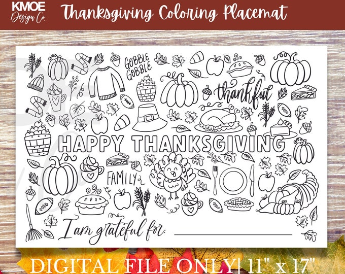 Thanksgiving Kids Coloring Placemat Printable Fall Kids Activity ...