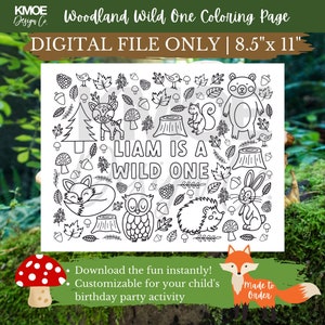 Woodland Wild One Birthday Personalized Coloring Page Fox First ...