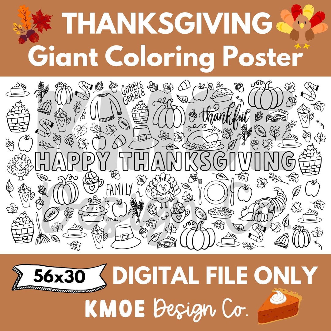 Thanksgiving Giant Coloring Poster Table Cover Thanksgiving Party ...