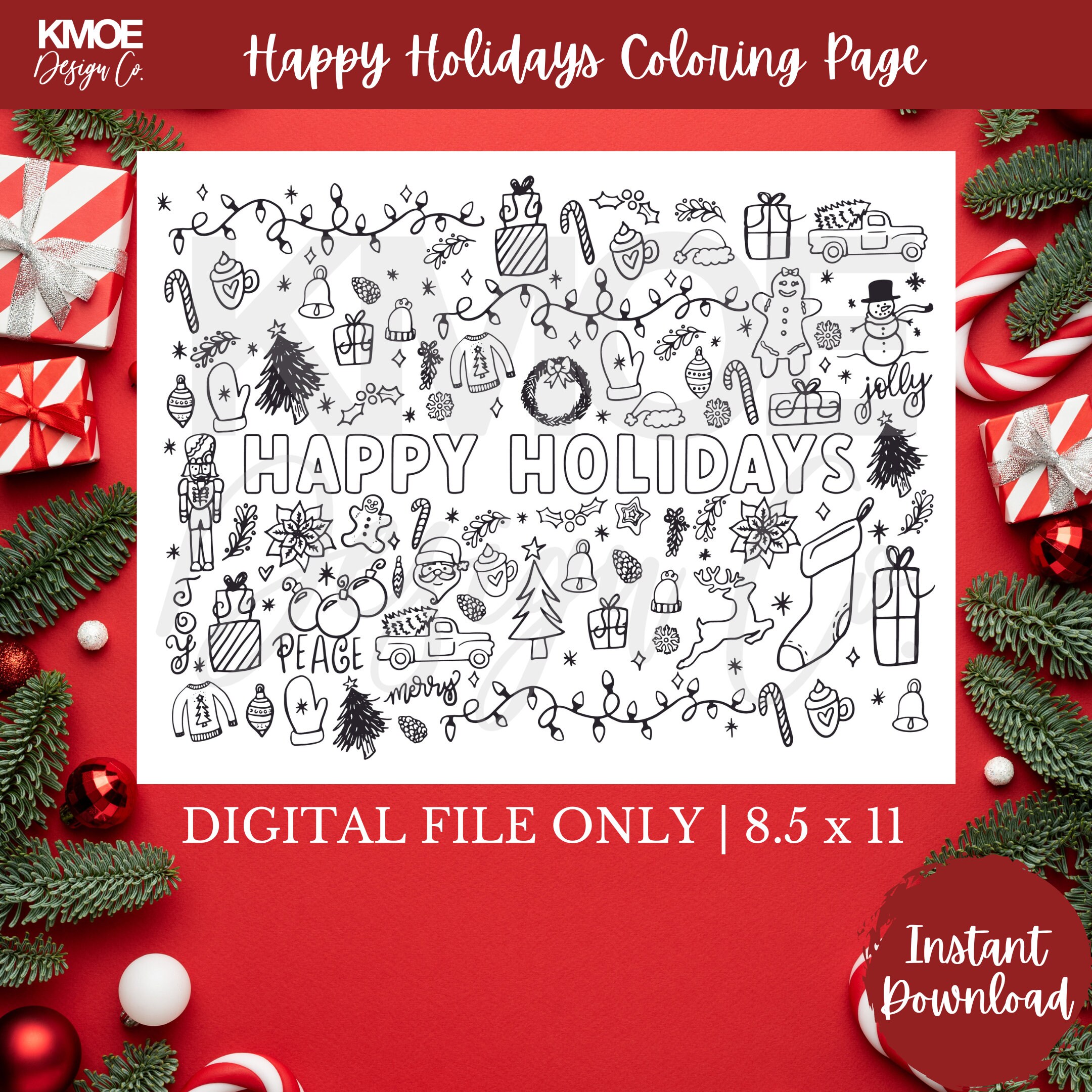 Happy Holidays Coloring Page Printable Christmas School - Etsy