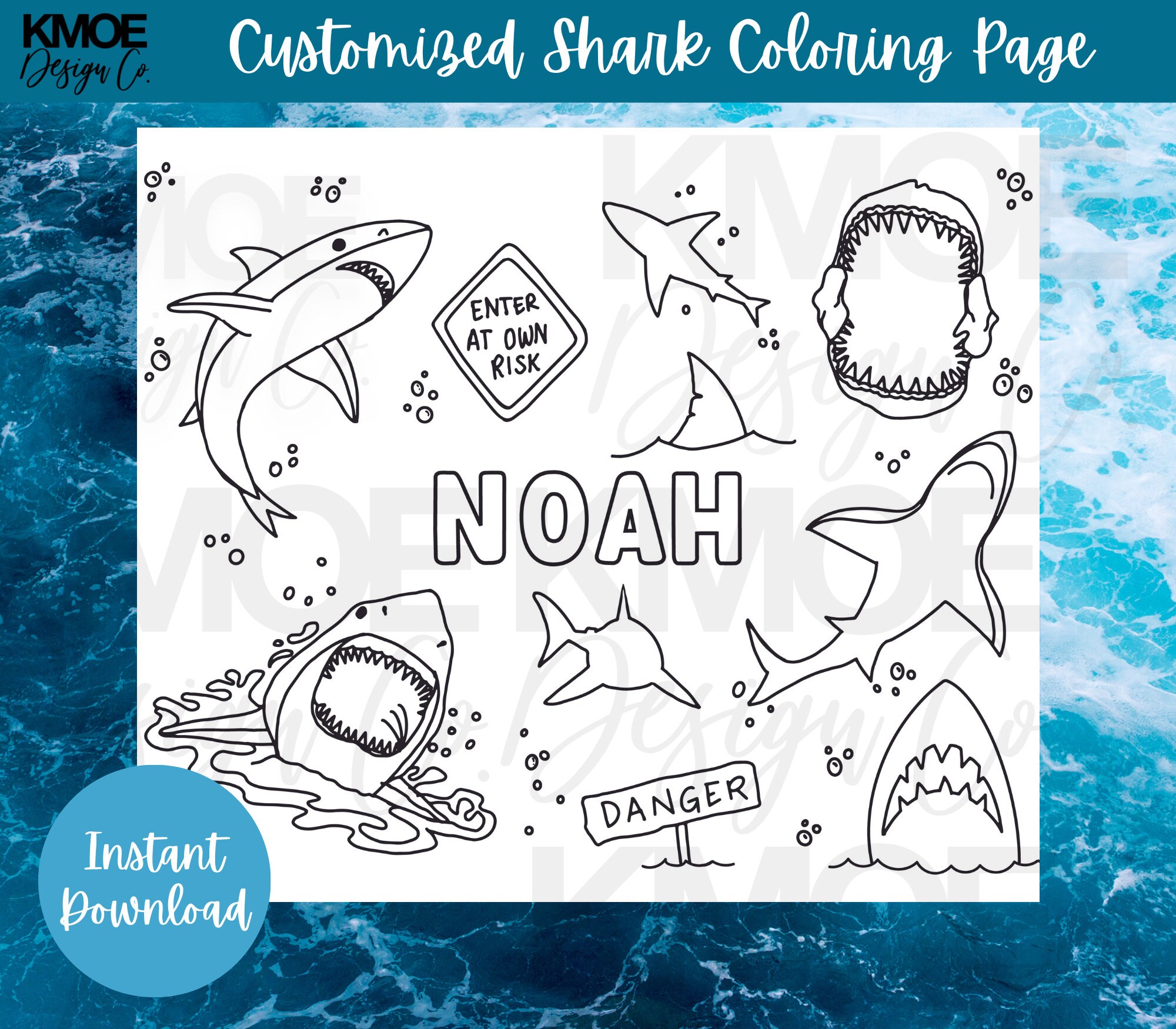 Shark Coloring Page Customized Printable Coloring Page Coloring Sheet ...