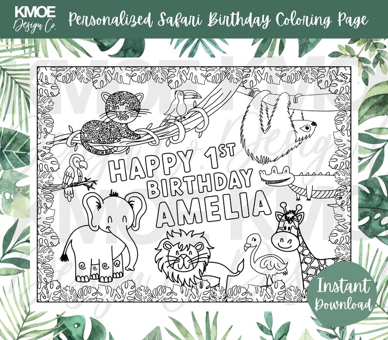 Wild One Birthday Personalized Coloring Page Safari Birthday - Etsy