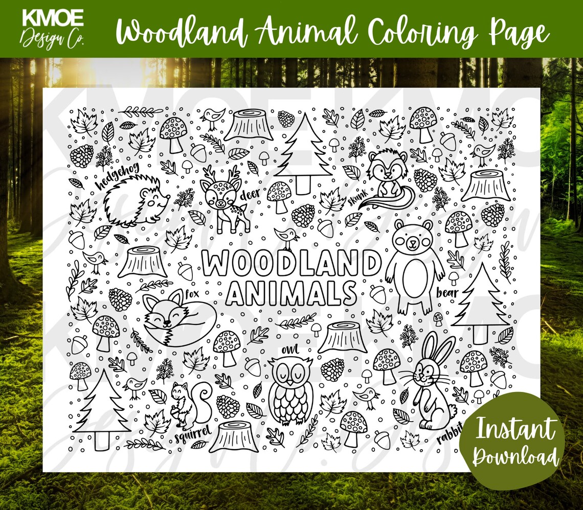 Woodland Animal Coloring Page Printable Coloring Book Coloring Pages ...