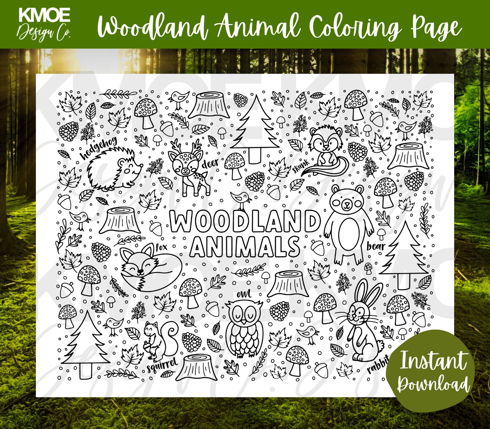 Woodland Animal Coloring Page Printable Coloring Book Coloring Pages ...