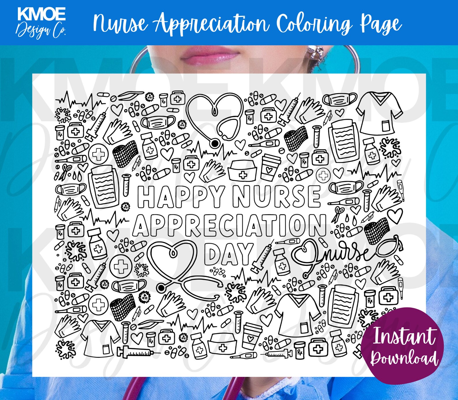 Nurses Week Nurse Coloring Page Nurse Appreciation Gift Adult Coloring ...