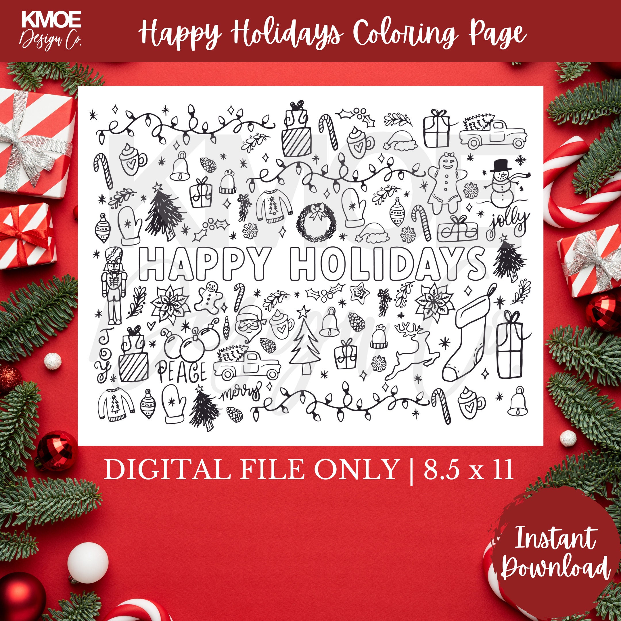 Happy Holidays Coloring Page Printable Christmas School - Etsy