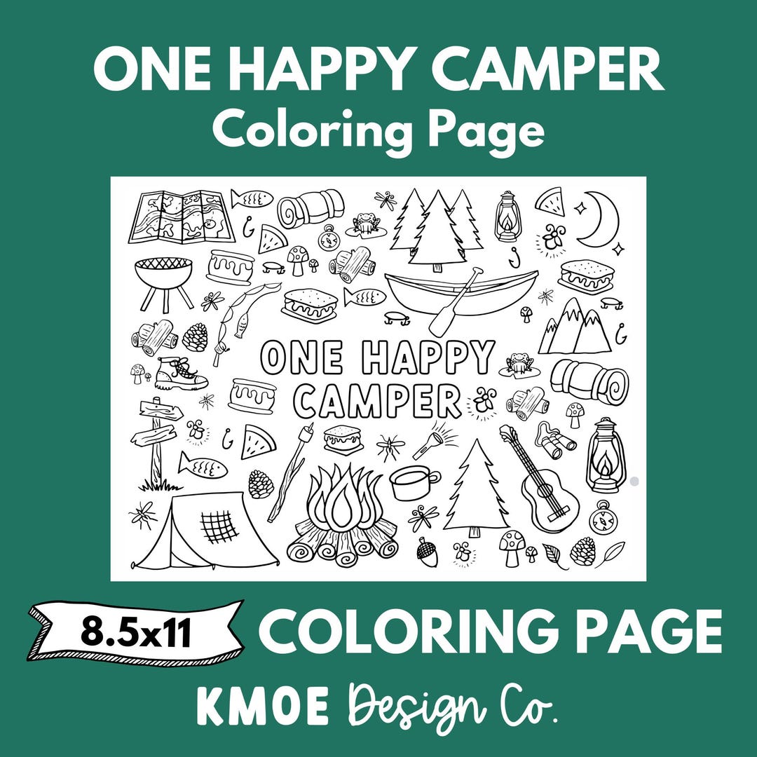 One Happy Camper Coloring Page Camping Coloring Camping Birthday First ...
