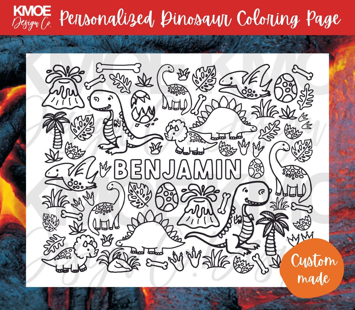 Personalized Dinosaur Coloring Page Customized Dinosaur - Etsy