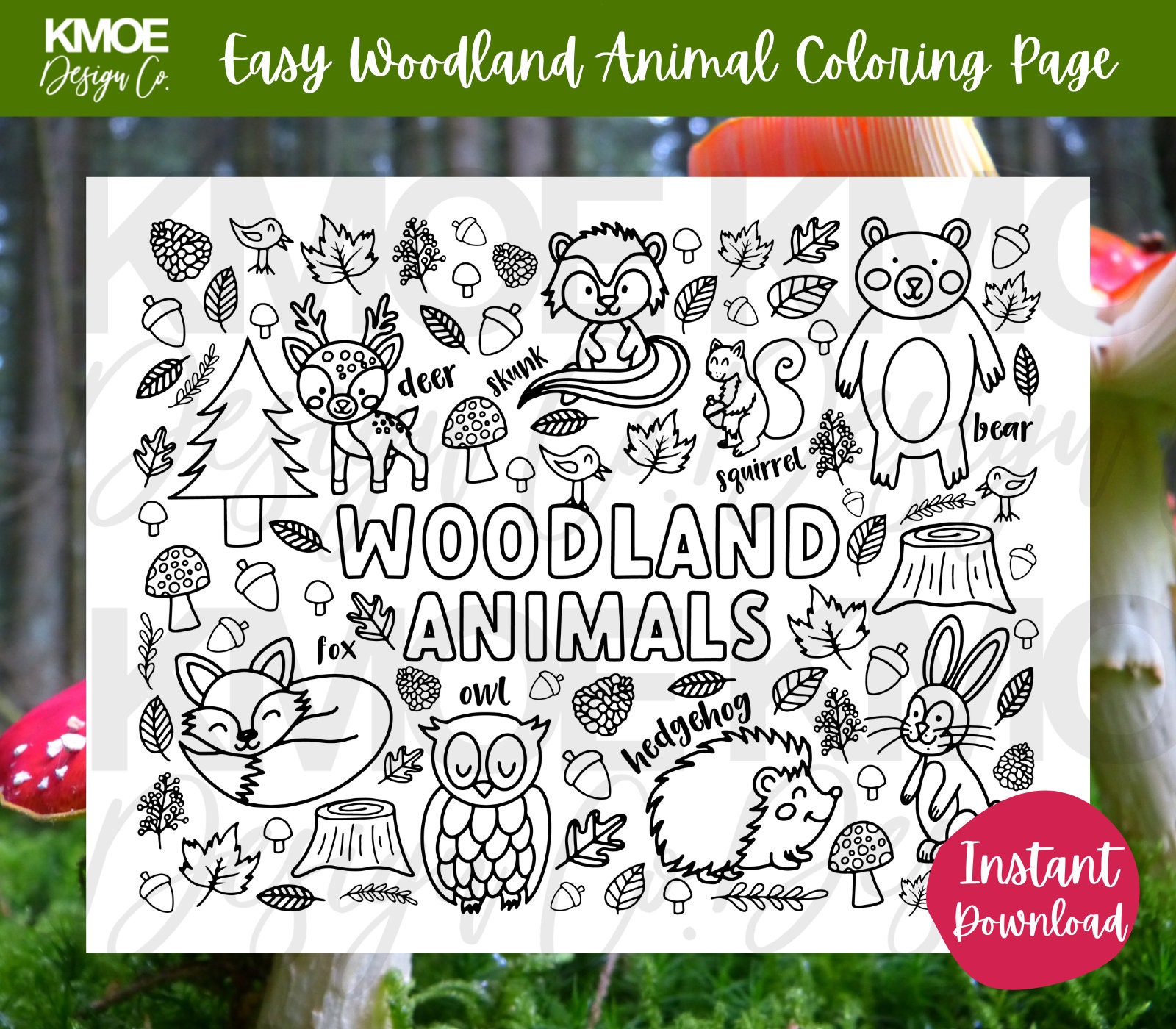 Woodland Animal Coloring Page Printable Coloring Book Coloring Pages ...