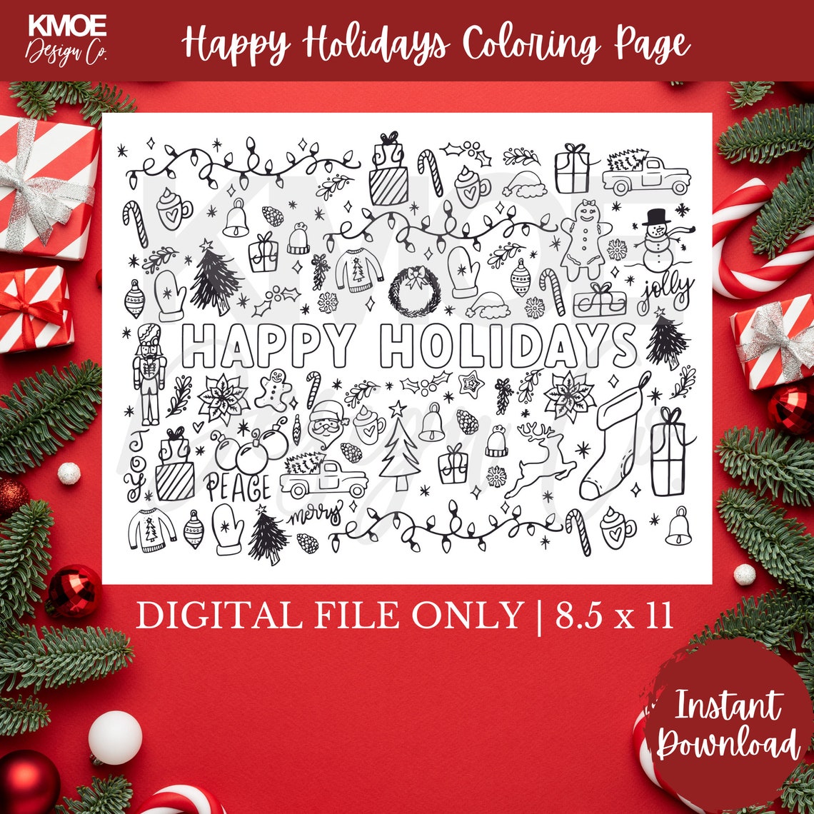Happy Holidays Coloring Page Printable Christmas School - Etsy