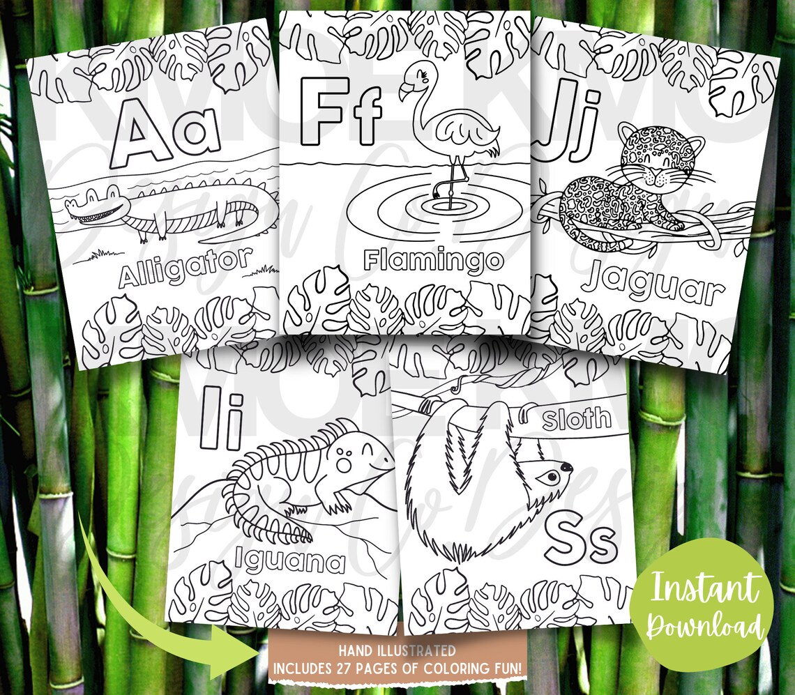 Coloring Book Animal Alphabet Printable Safari Animal Kids Baby Shower ...