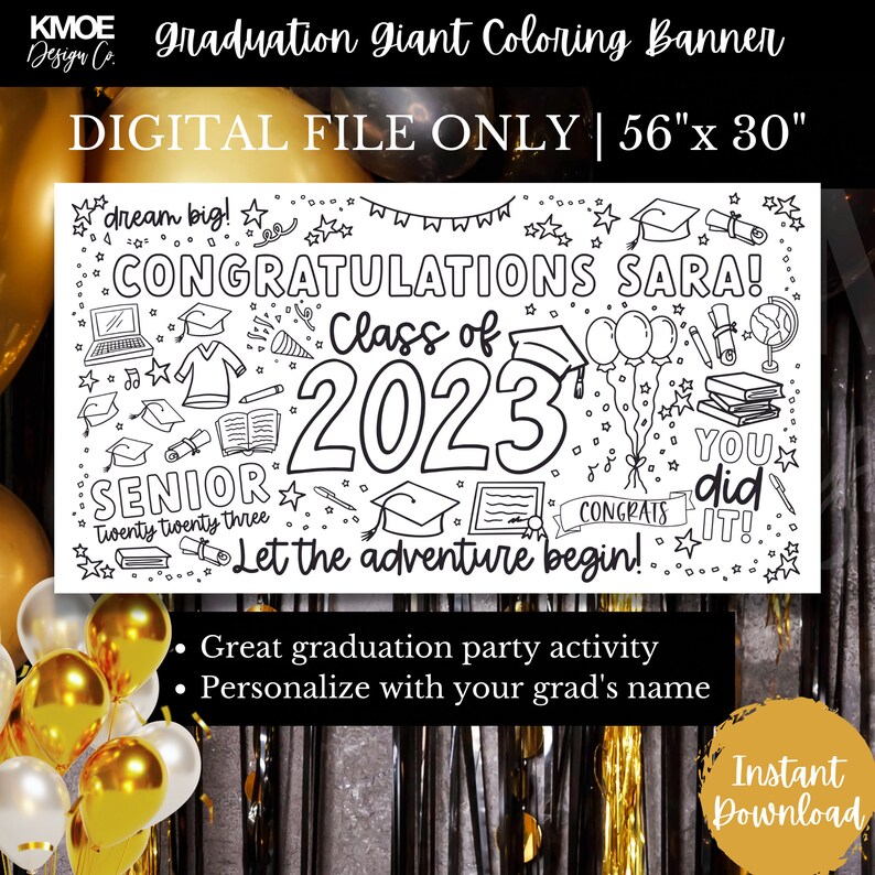 Graduation Party Giant Coloring Poster DIGITAL DOWNLOAD Senior - Etsy