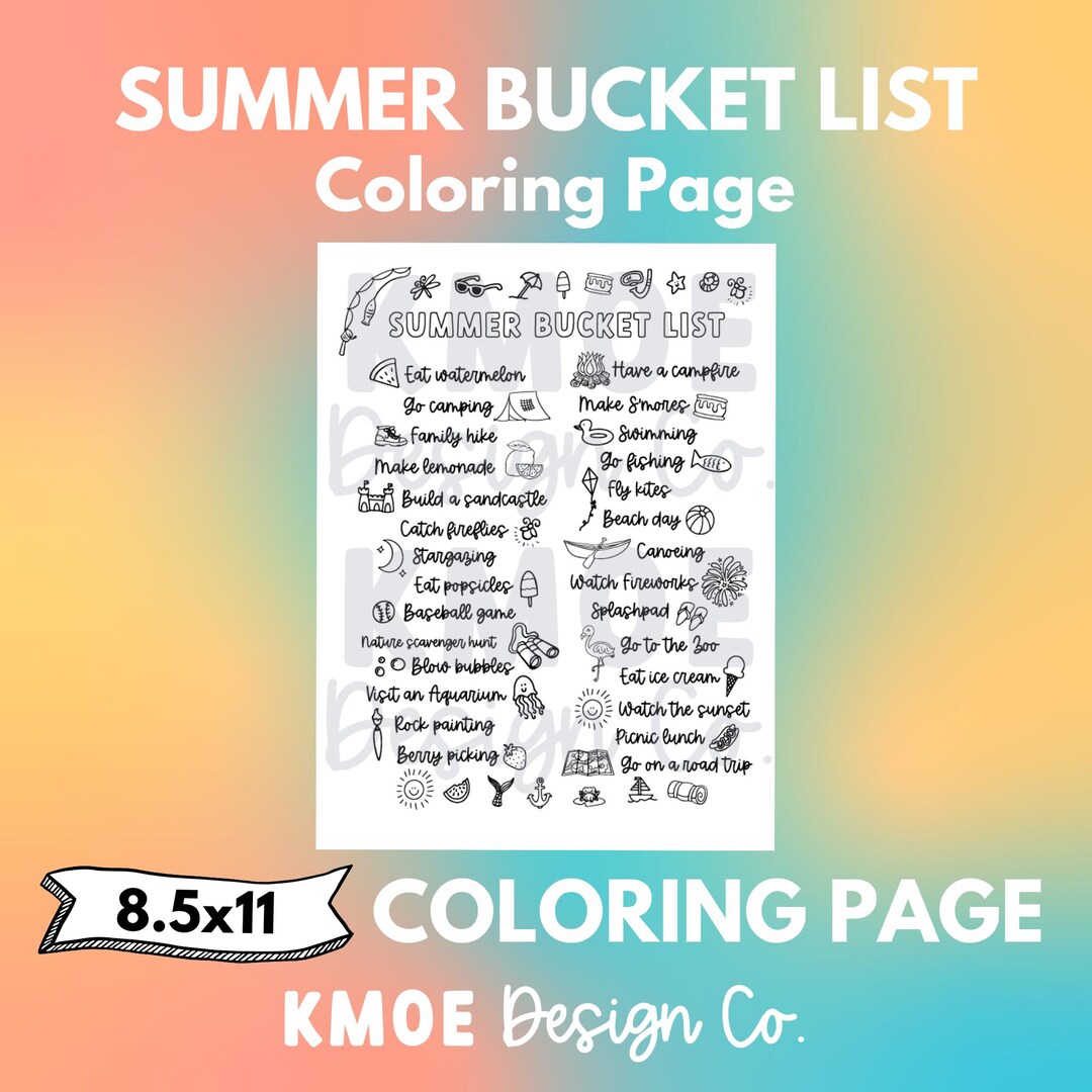 Summer Bucket List Printable Coloring Page Family Planner Summer Kids ...