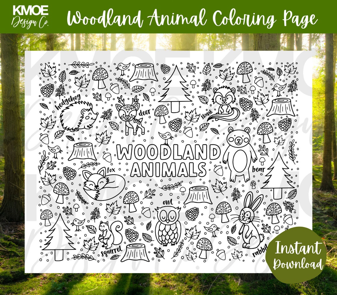 Woodland Animal Coloring Page Printable Coloring Book Coloring Pages ...