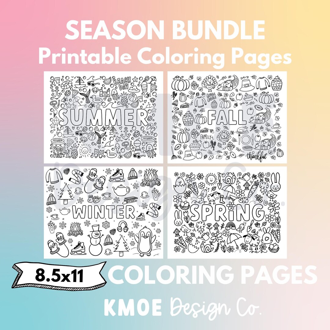Seasons Coloring Pages Bundle Fall Winter Spring Summer Autumn Cute ...