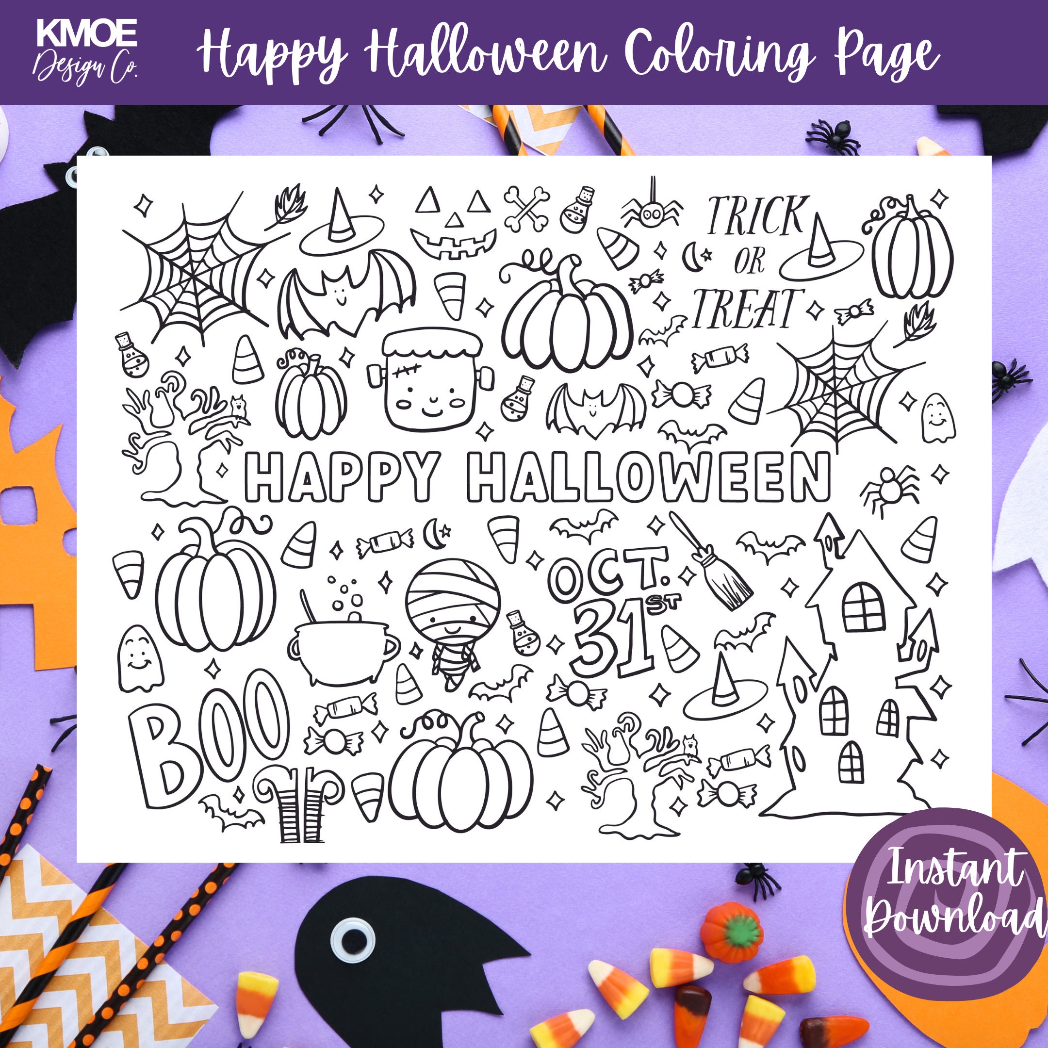 Halloween Coloring Pages for Kids Fall Autumn Activity for - Etsy