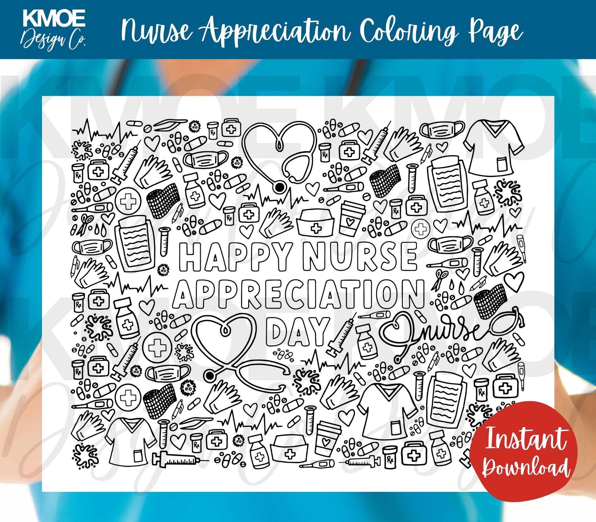 Nurses Week Nurse Coloring Page Nurse Appreciation Gift Adult Coloring ...