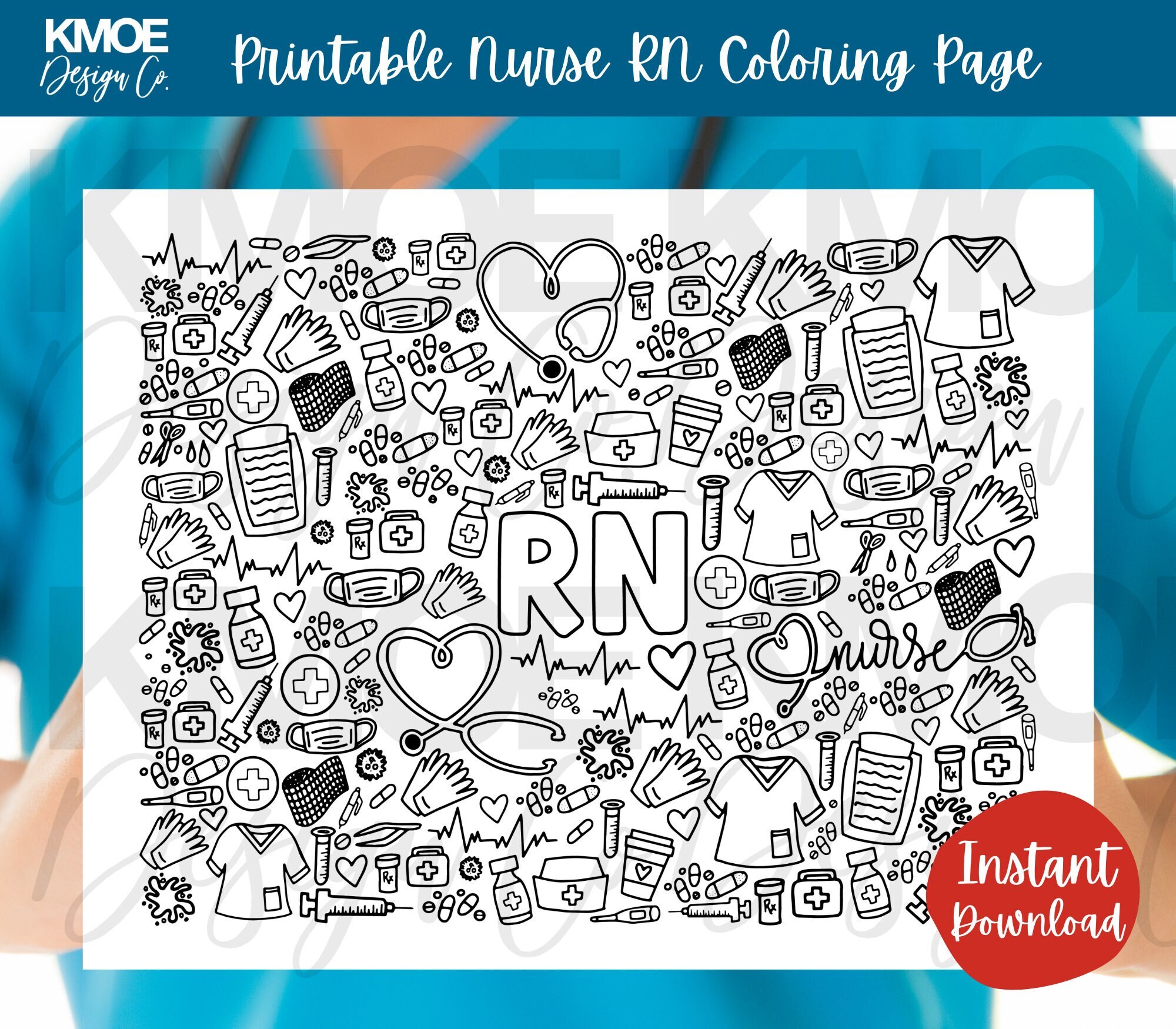 Nurse Coloring Page RN Registered Nurse Appreciation Gift Adult ...
