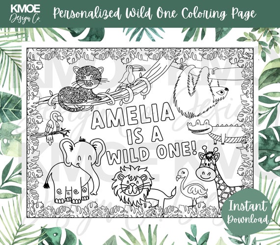 Wild One Birthday Personalized Coloring Page Safari Birthday - Etsy