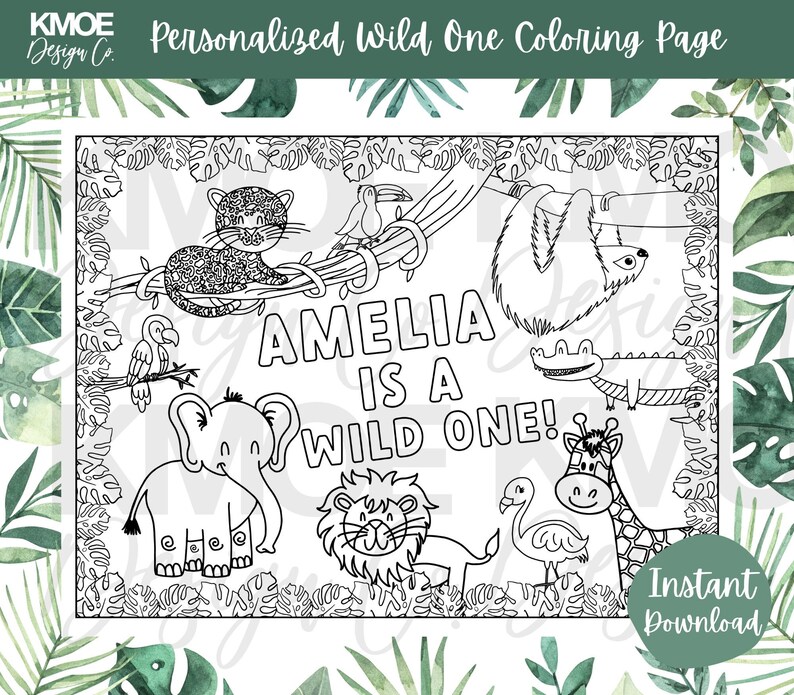 Wild One Birthday Personalized Coloring Page Safari Birthday First ...