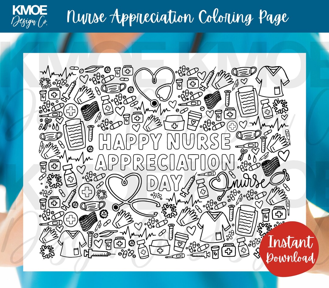 Nurses Week Nurse Coloring Page Nurse Appreciation Gift Adult Coloring ...