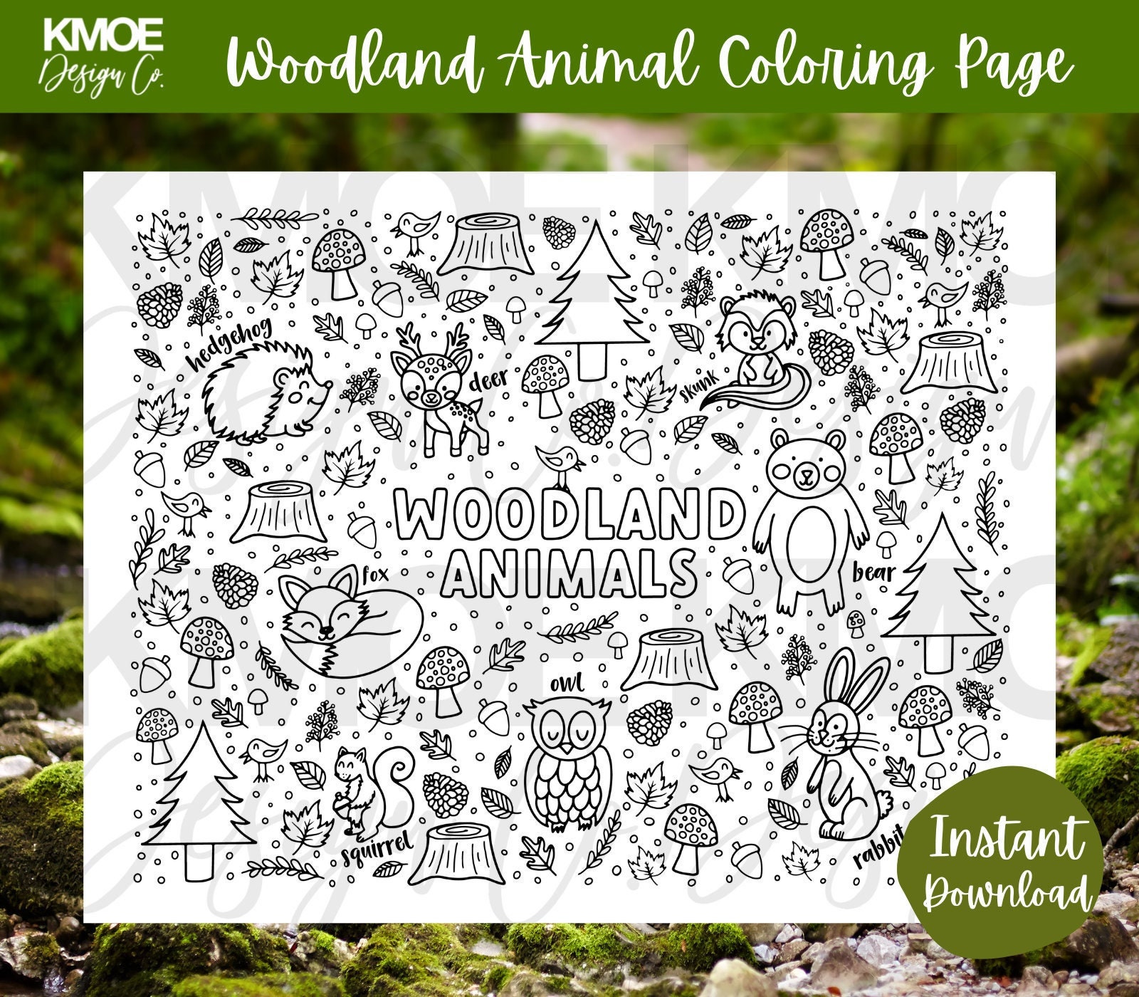 Woodland Animal Coloring Page Printable Coloring Book Coloring Pages ...
