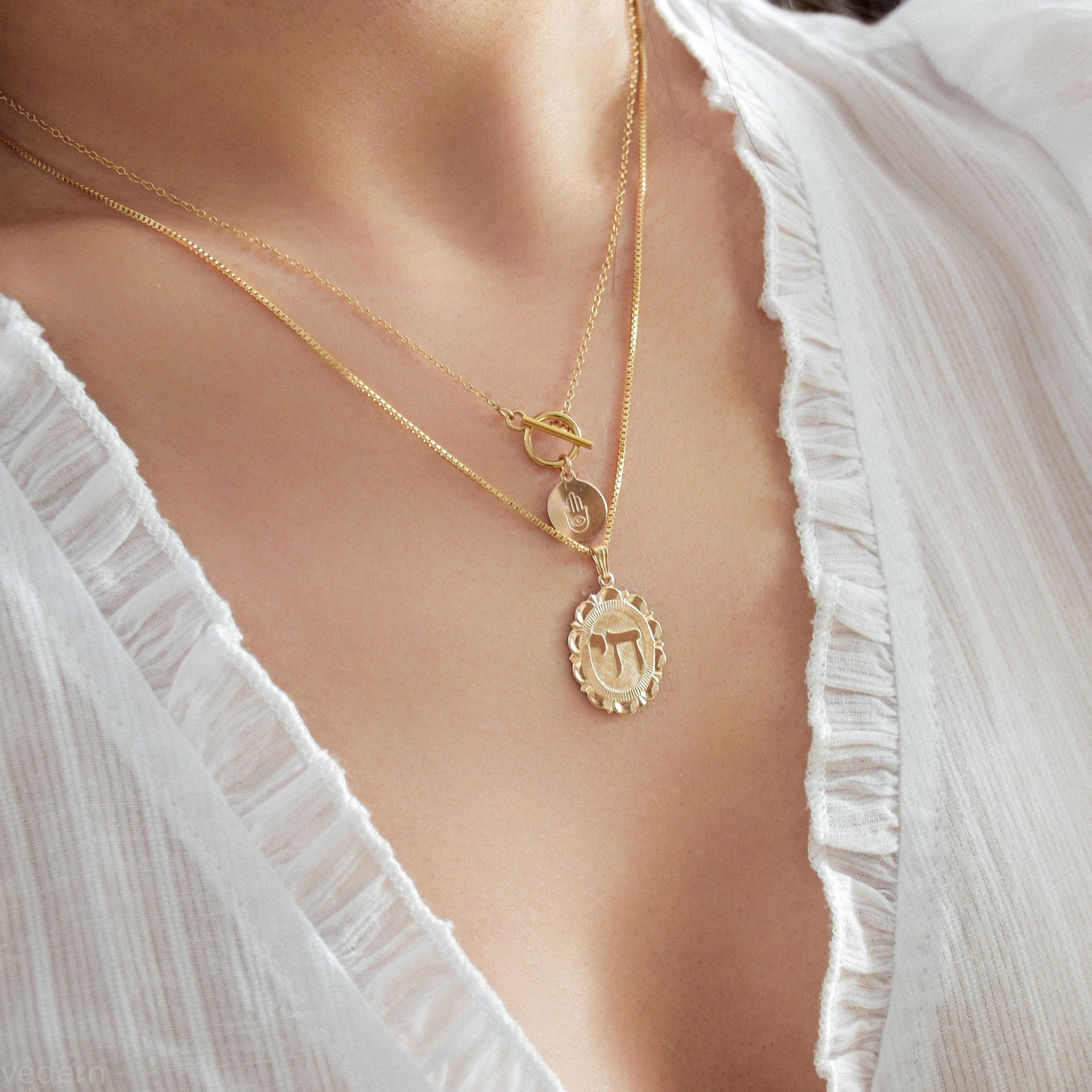 Chai Necklace - Gold Filled Chai Necklace, Jewish Necklace, Oval ...