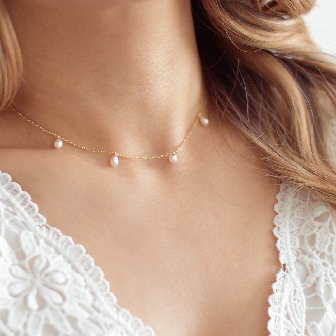 14K SOLID Gold Pearl Choker Necklace - Solid Gold Pearl Necklace, Solid ...