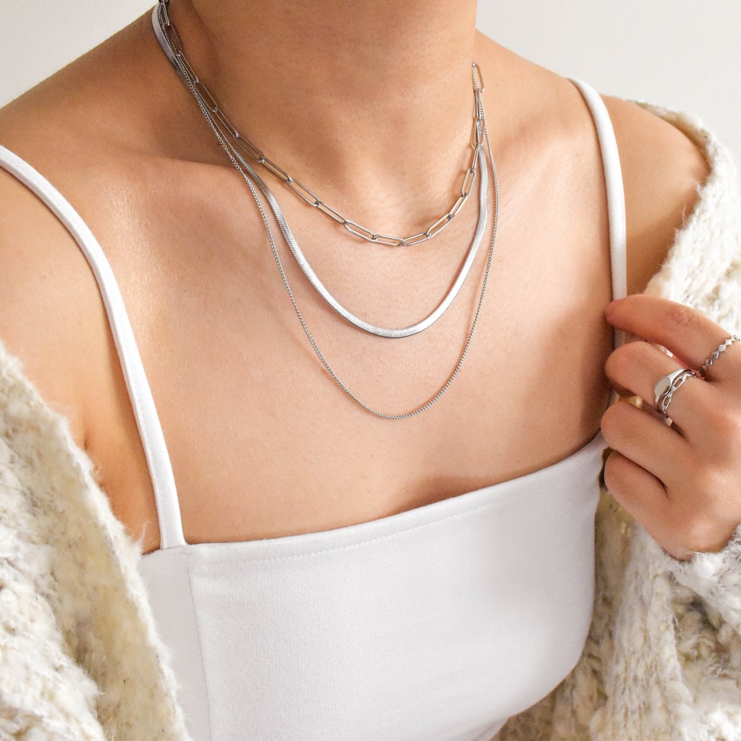 Silver Chain Necklace Set - Silver Necklace Set, Silver Chains, Waterproof Chains ...